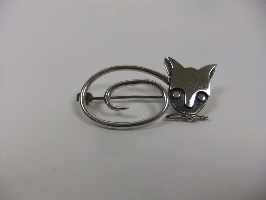 Vintage Mexican Sterling Silver 925 Delfino Taxco Cat Pin Brooch - Etsy