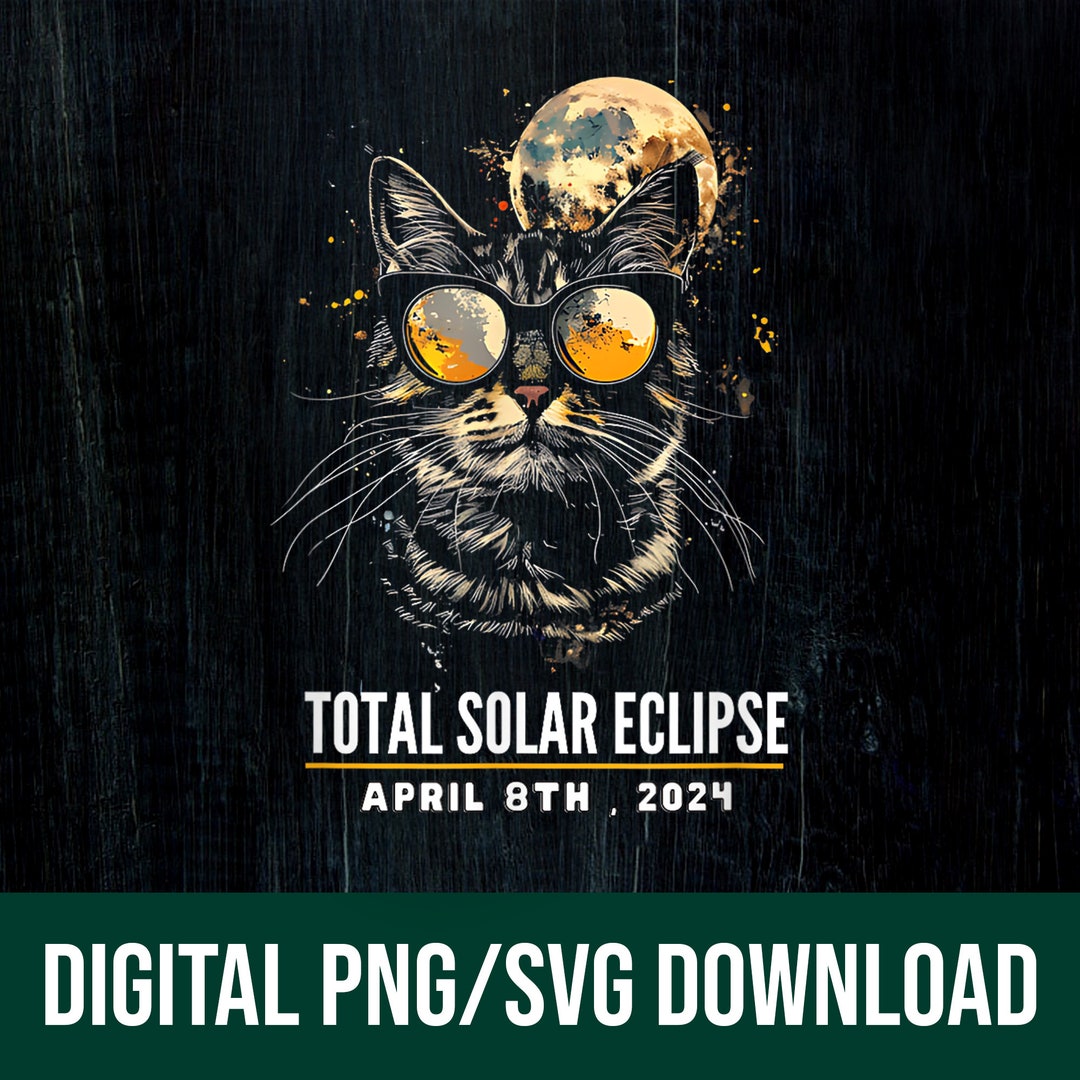 Eclipse 2024, 8 de abril de 2024 eclipse Png Archivo digital, Retro Vintage Cat con gafas Png ...
