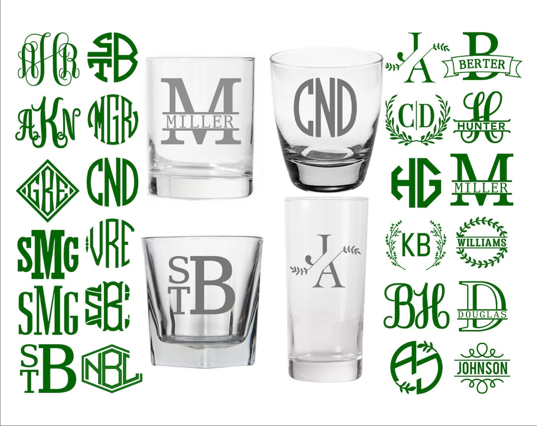 Etched Monogram Whiskey Glass Initial Old Fashion Glass. Custom Glass ...