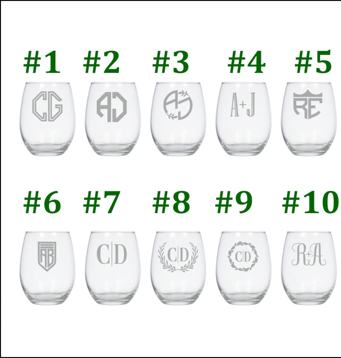 A Two Letter Etched Monogram Wine Glass. Personalized Gift. - Etsy