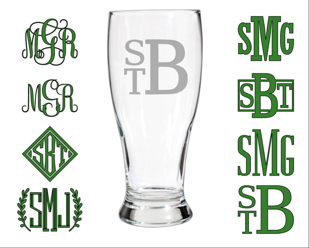 Etched Monogram Beer Glass. Pilsner Glass. Wedding Gift. Personalized ...