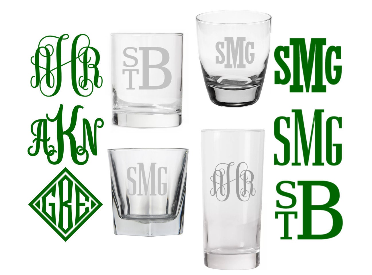 Etched Monogram Glass. Monogrammed Cocktail Custom Whiskey Glass ...