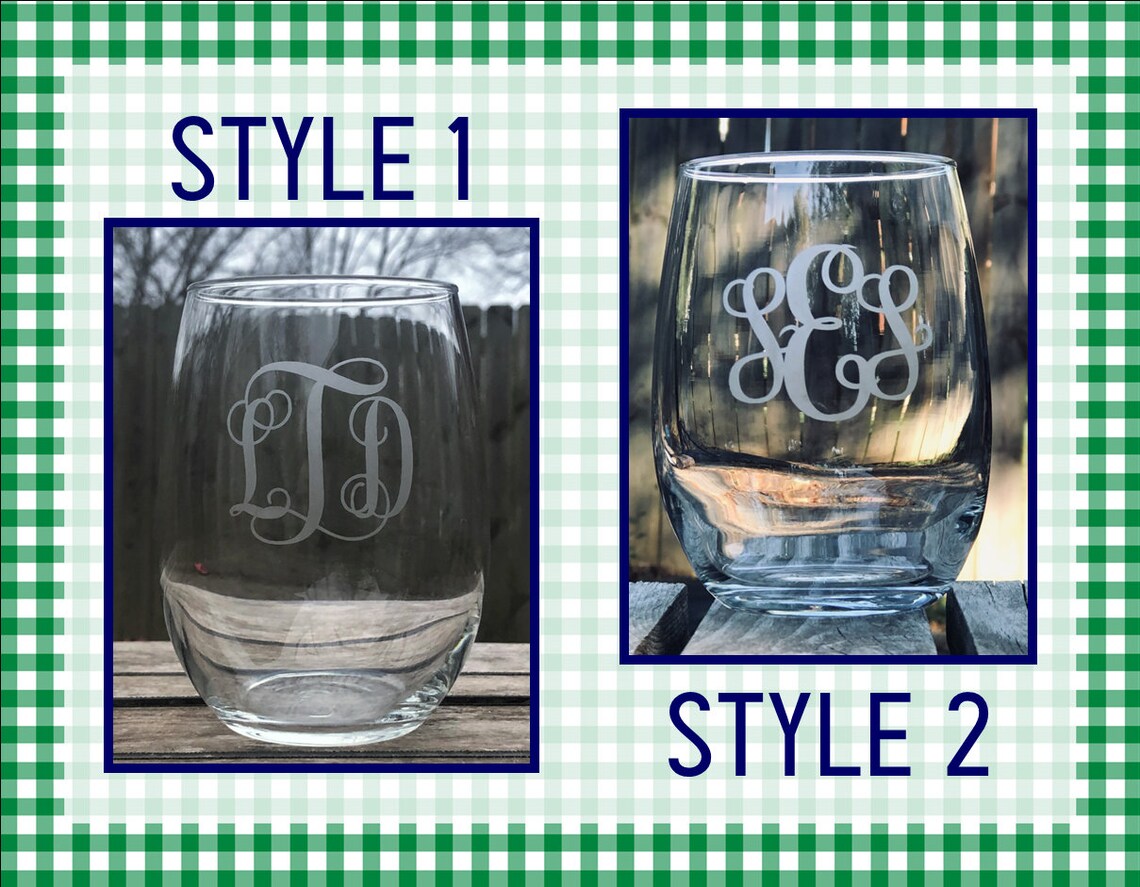 Custom Etch Monogram Wine Glass Personalized Gift Etch Wine | Etsy