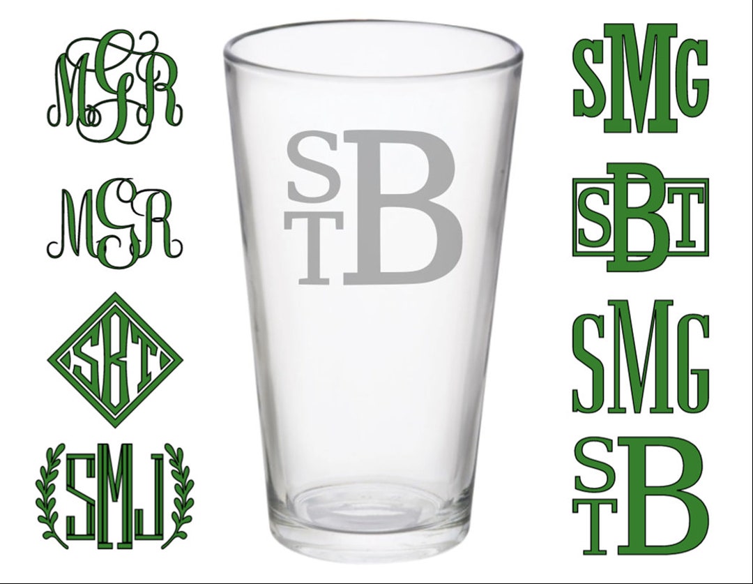 Etched Monogram Beer Glass Pub Glass Custom Pint Glass Tumblers Personalized T Beer Ipa