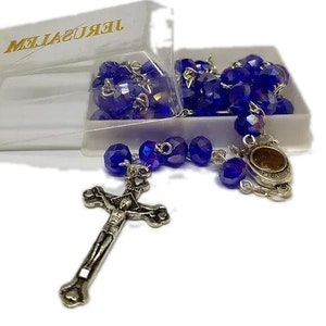 Cobalt Blue Crystal Rosary With Wire, Holy Soil and Metal Crucifix ...