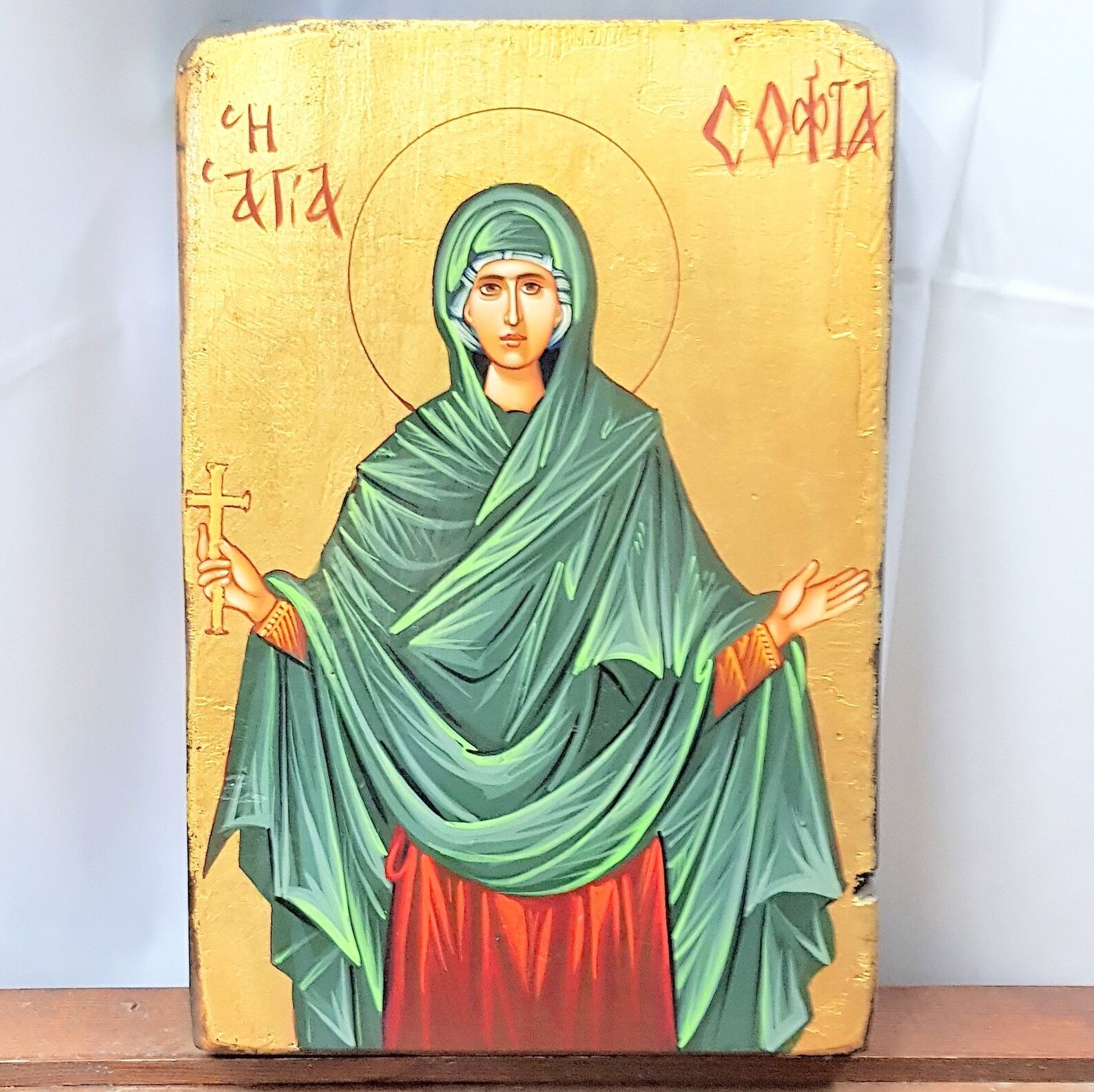 Hand Painted Icon Saint Sofia Hand Carved Icon Jerusalem - Etsy