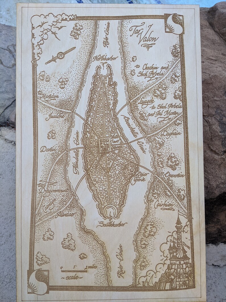Wheel of time map of Tar Valon laser engraved wood | Etsy