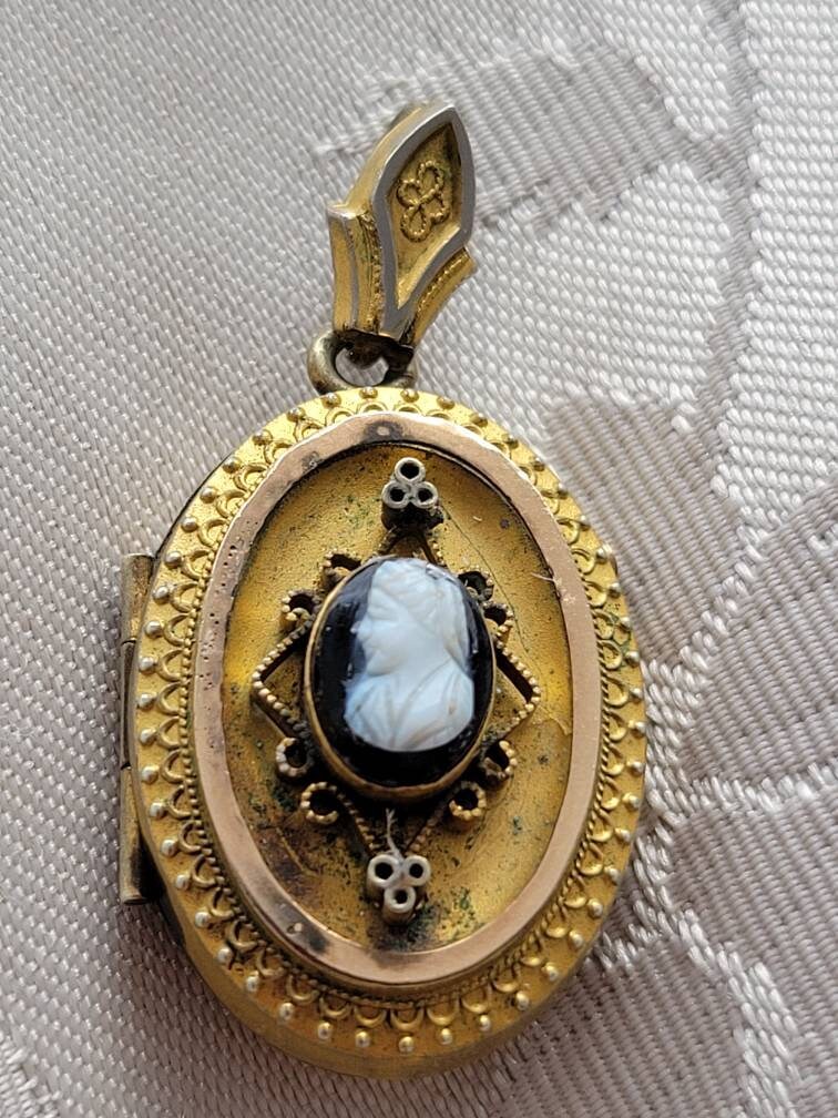 Cameo Locket Victorian or Edwardian Gold Filled Carved With Original ...