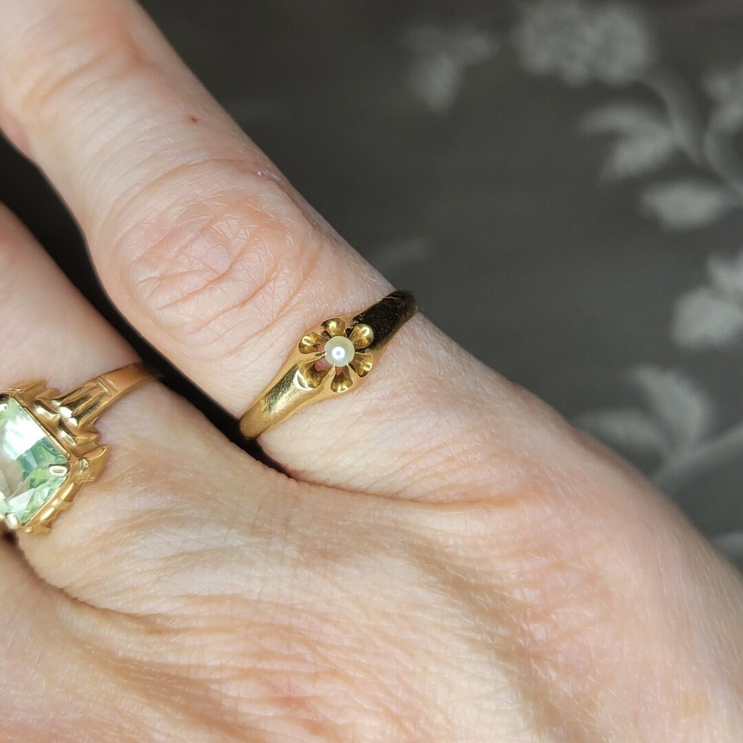 Vintage Stacking or Midi or Pinky Ring With Seed Pearl 14k - Etsy