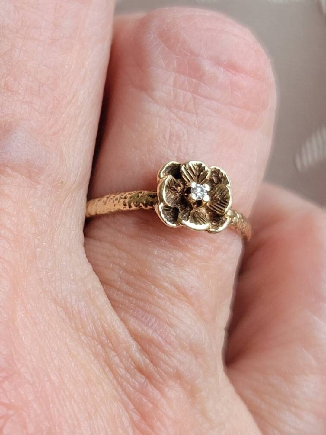 Sweetest Vintage Diamond and 10k Yellow Gold Tulip Floral Ring - for ...