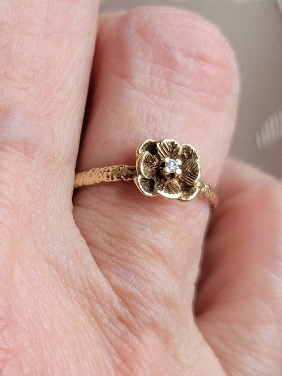 Sweetest Vintage Diamond and 10k Yellow Gold Tulip Floral Ring for Statement Stacking or to Celebrate Customized Layaway Available Etsy
