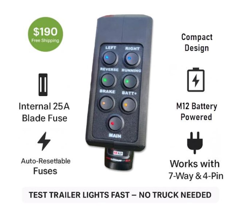 Milwaukee M12 Trailer Light Tester | 7-pin & 4-pin Connector | Battery ...