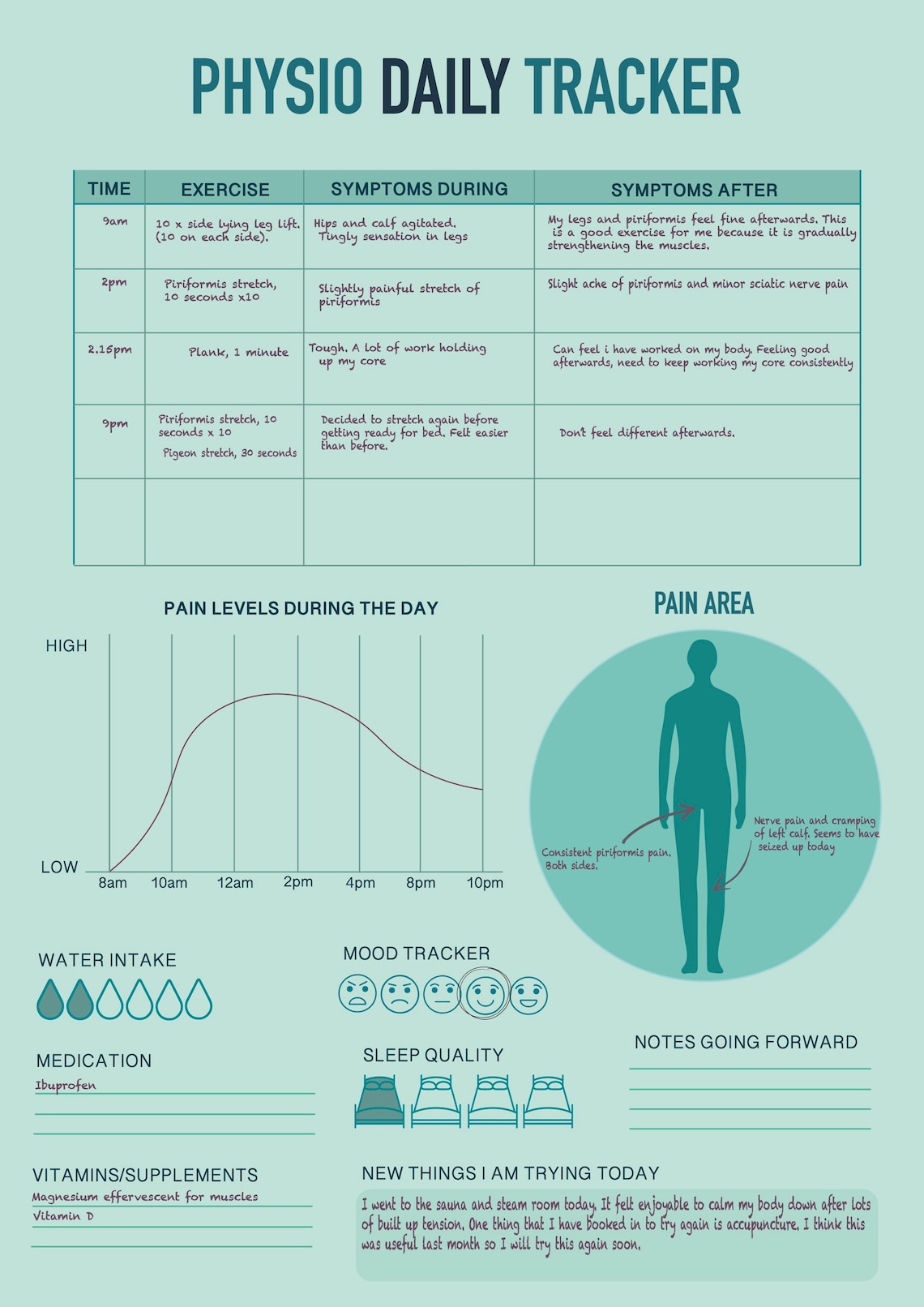 Physiotherapy and Symptom Digital Tracker/ Planner. Understand Patterns ...