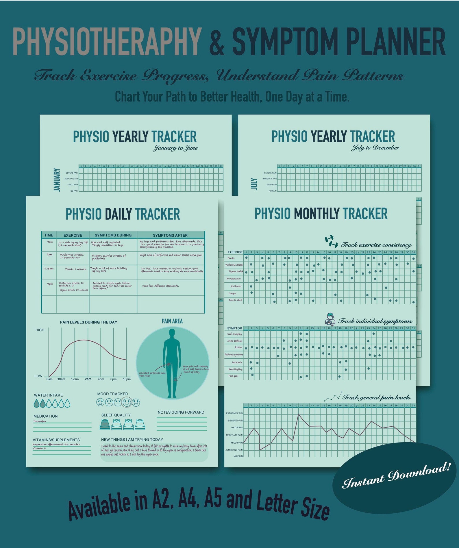 Physiotherapy and Symptom Digital Tracker/ Planner. Understand Patterns ...