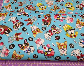 Dog Breeds Fabric Summer Pool Pawty by Selmacardoso Aqua Orange ...