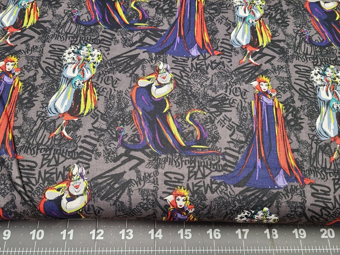 Springs Creative Disney Villains on Black Fabric Quilting Crafting ...