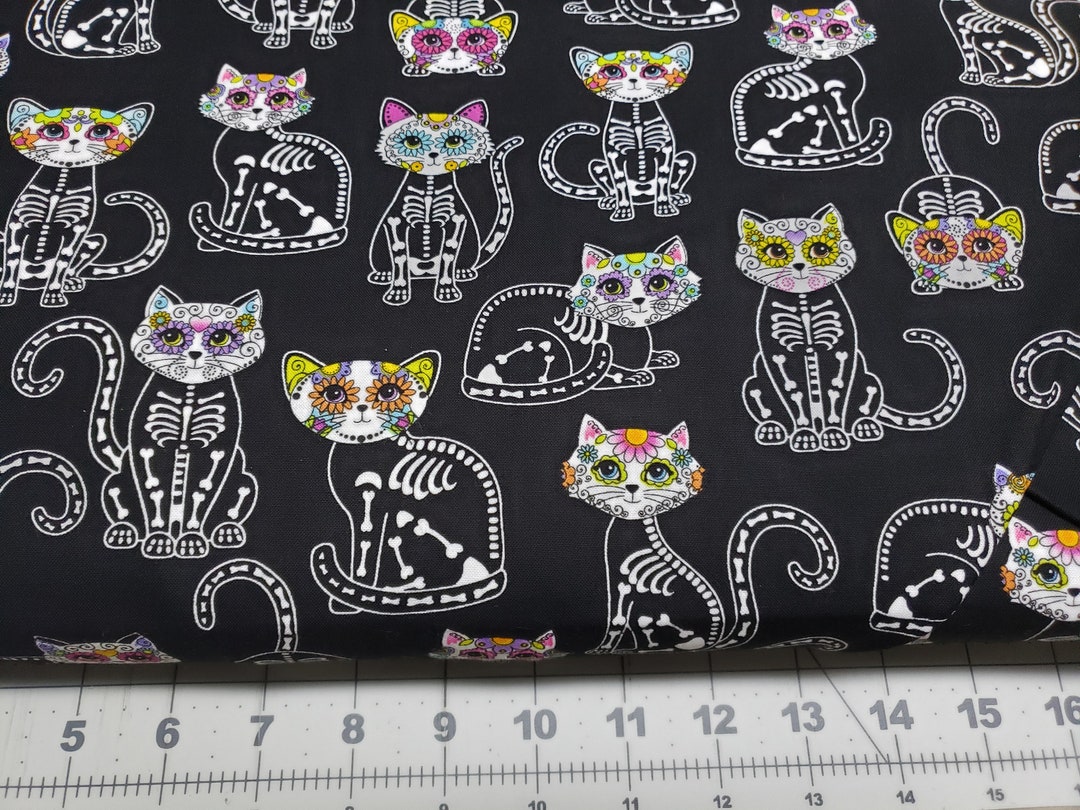 Sugar Skull Cats Kittens Kitties Kitty Fabric Day of the Dead Quilting ...