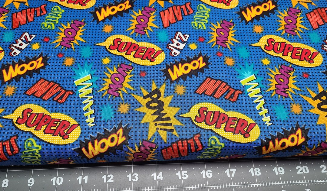 Marvel DC Superhero Comic Action Words Cotton Fabric FQ 18x 22 Sewing ...