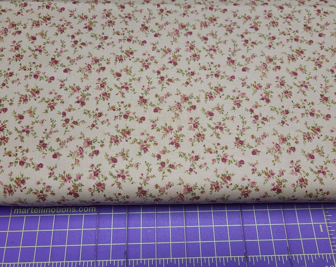 Tiny Roses Parfait Tan Screen Print Cotton Fabric Quilting Crafting ...