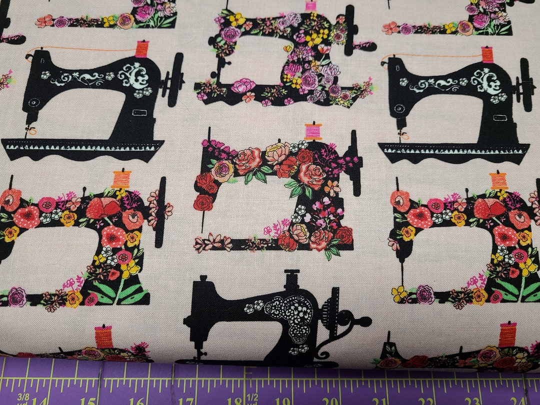 Timeless Treasures Pink Floral Sewing Machines C8803 Cotton Fabric ...