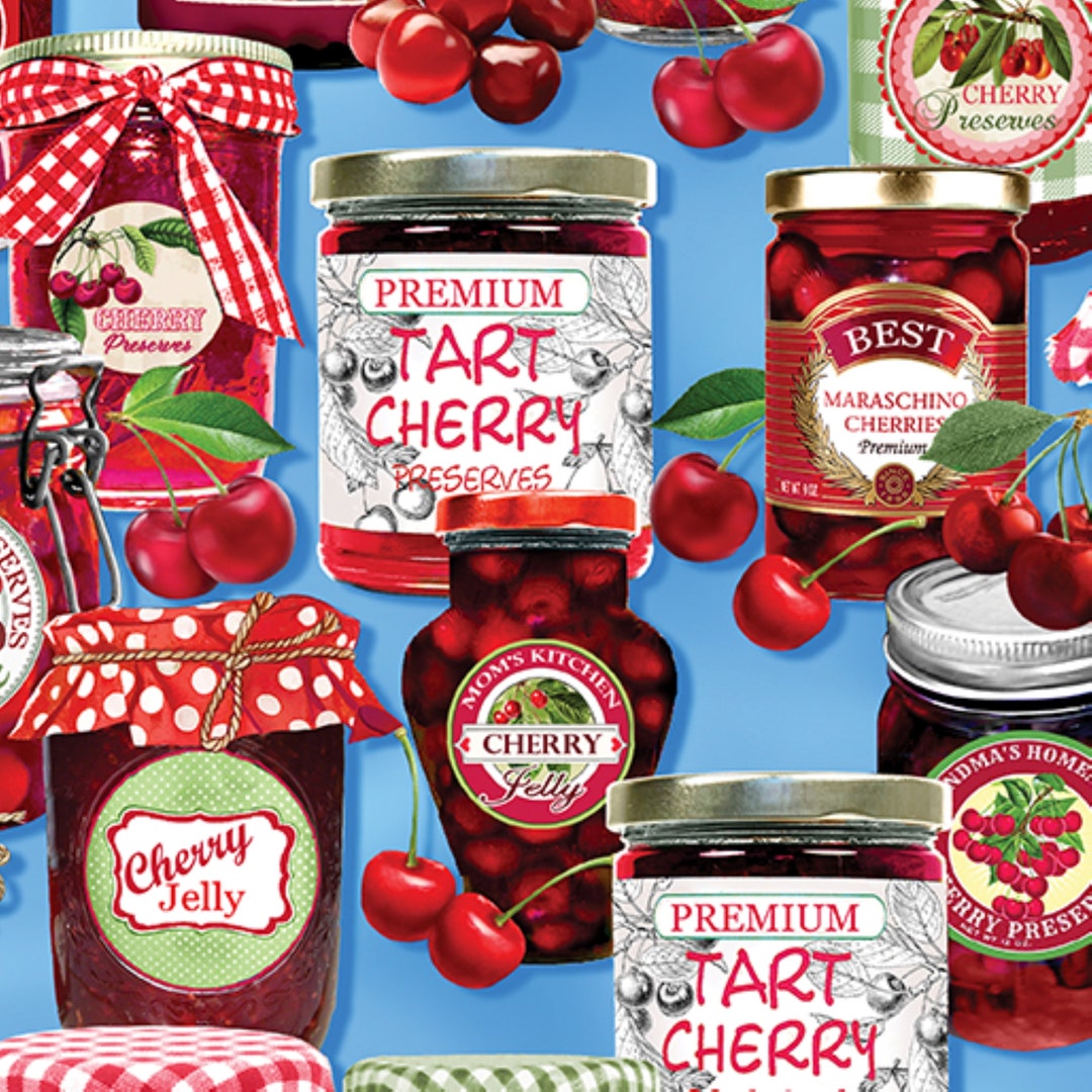 Benartex Cherry Hill Cherry Jars Blue 14322-55 Fabric Quilting Masks ...