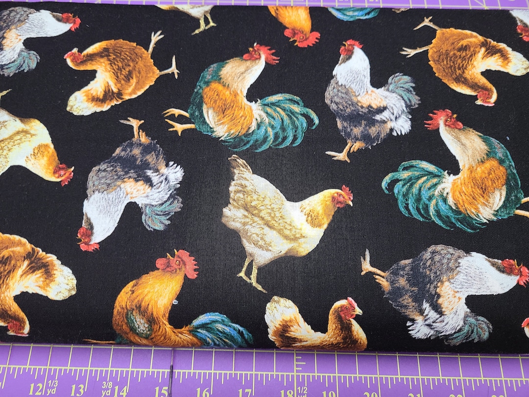 Timeless Treasures Roosters on Black C8339 - Etsy