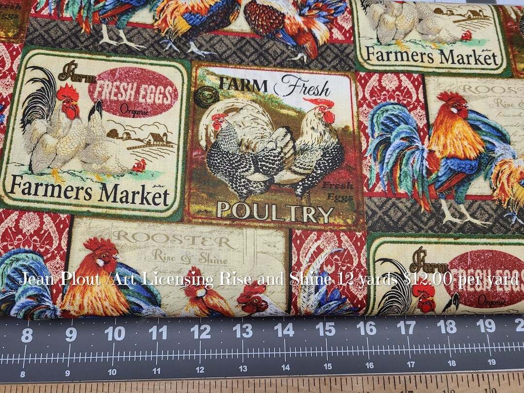 David Textiles Rooster Patch Rise and Shine Cotton Fabric BTY BTHY BTFQ ...