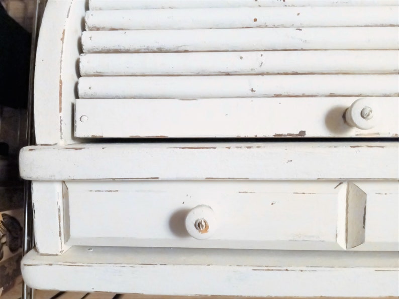 Wooden Rustic FARMHOUSE Bread BOX | Shabby Sandy Beach WHITE | Roll Top ...