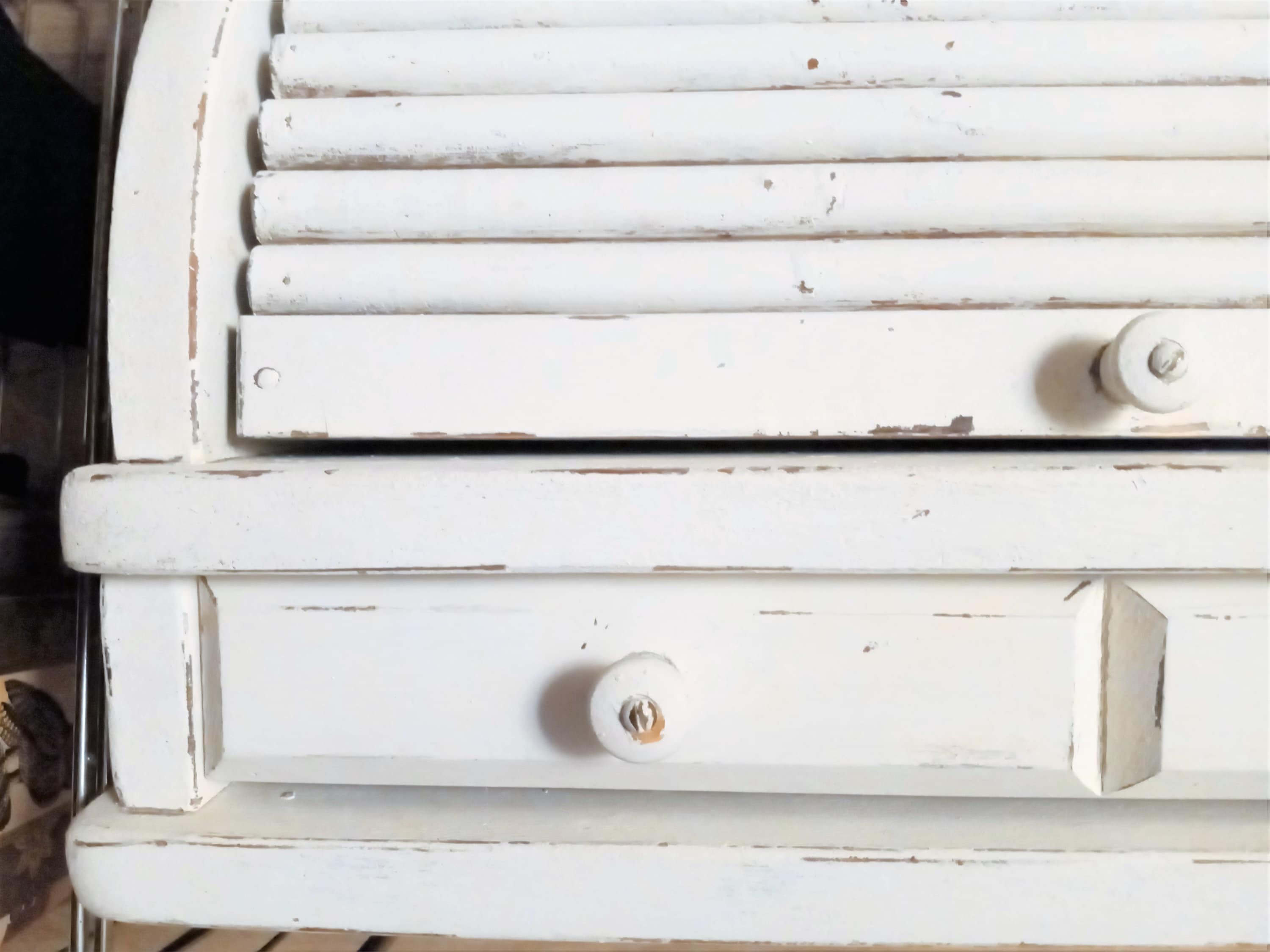 Wooden Rustic FARMHOUSE Bread BOX Shabby Sandy Beach WHITE Roll Top Box ...