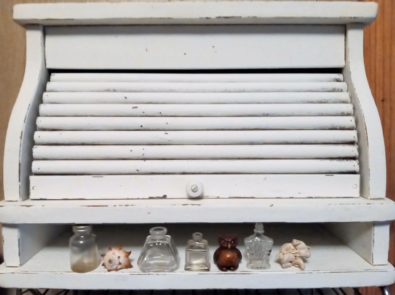 Wooden Rustic FARMHOUSE Bread BOX | Shabby Sandy Beach WHITE | Roll Top ...