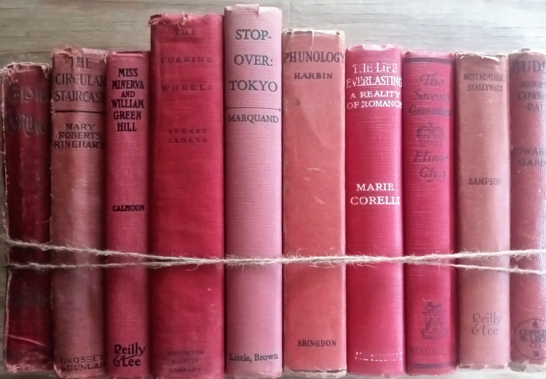 OLD Books 11 RED Hue Books DECOR Books Book Set Tattered Books Shabby ...