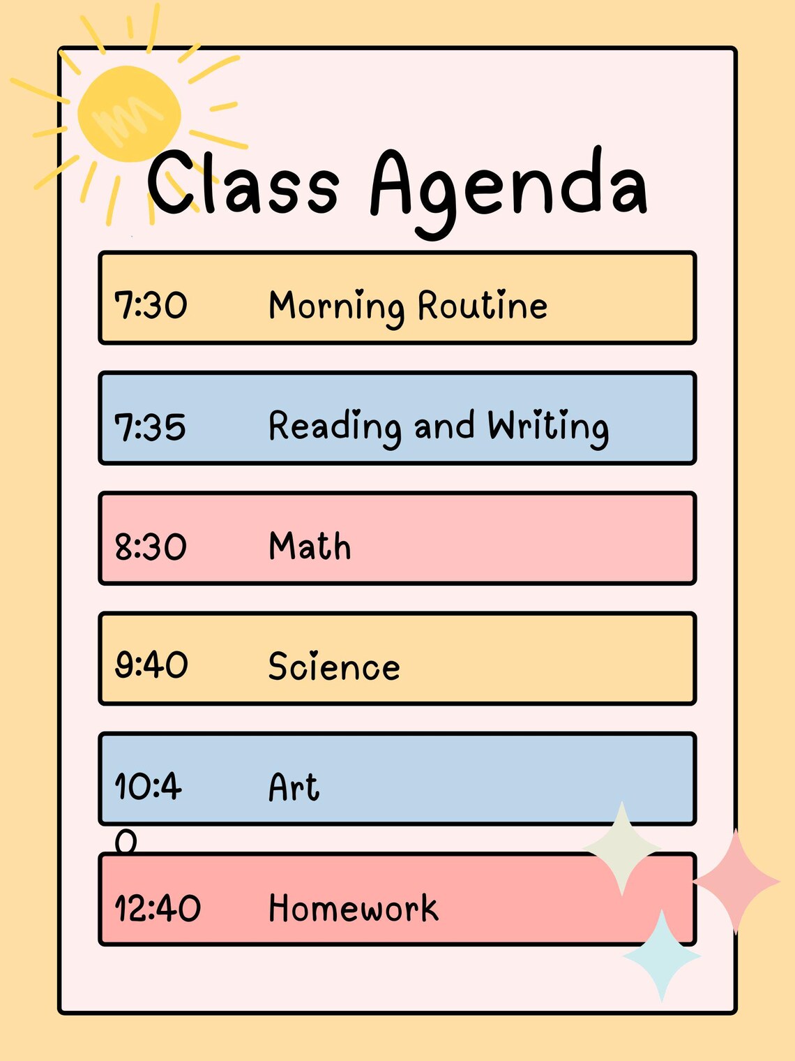 Customizable Class Agenda Template for Teachers - Etsy