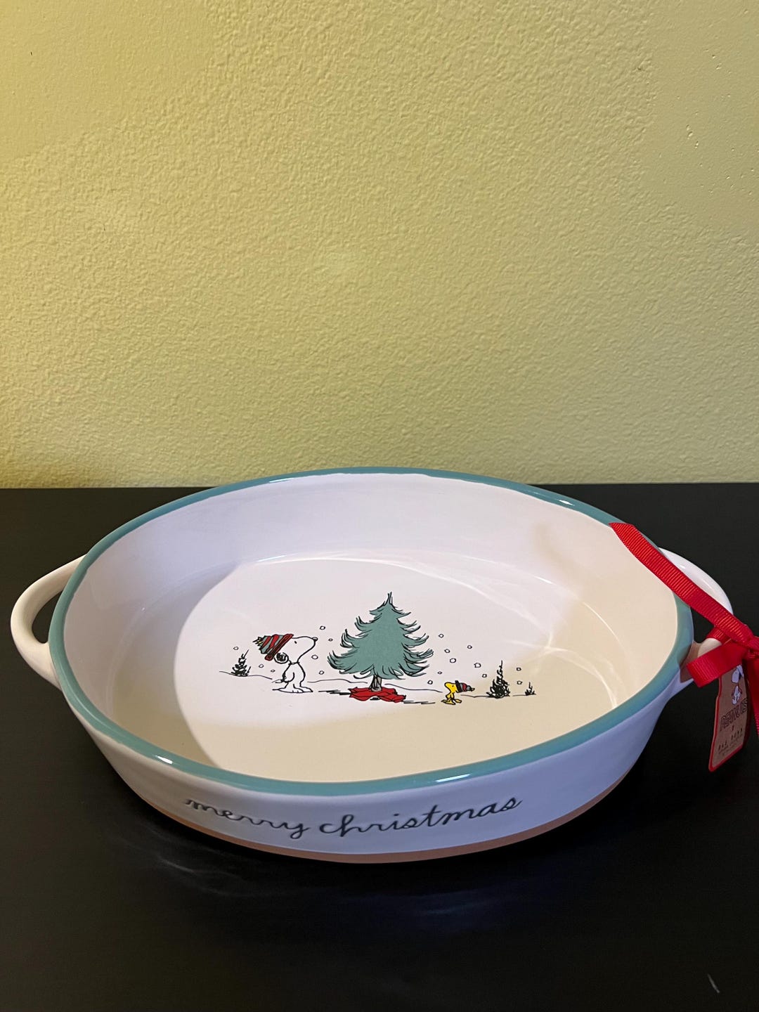 New Rae Dunn X Peanuts Snoopy Christmas Ceramic Oval Baking Dish MERRY ...
