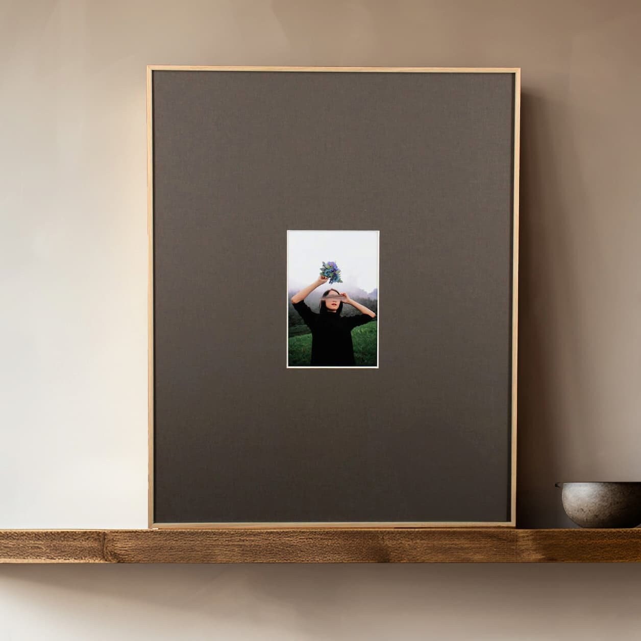 Custom Wooden Oak Frame With Dark Linen Passe-partout for Photo/print ...