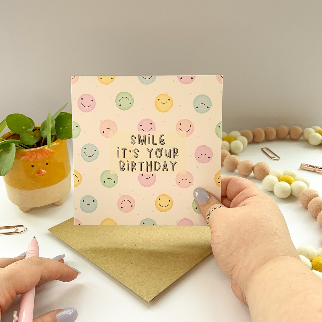 Smile It's Your Birthday Pastel Smiley Face Greeting Card - Etsy