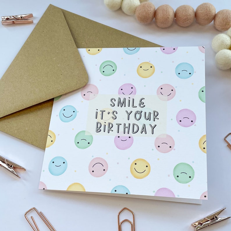 Smile It's Your Birthday Pastel Smiley Face Greeting Card - Etsy