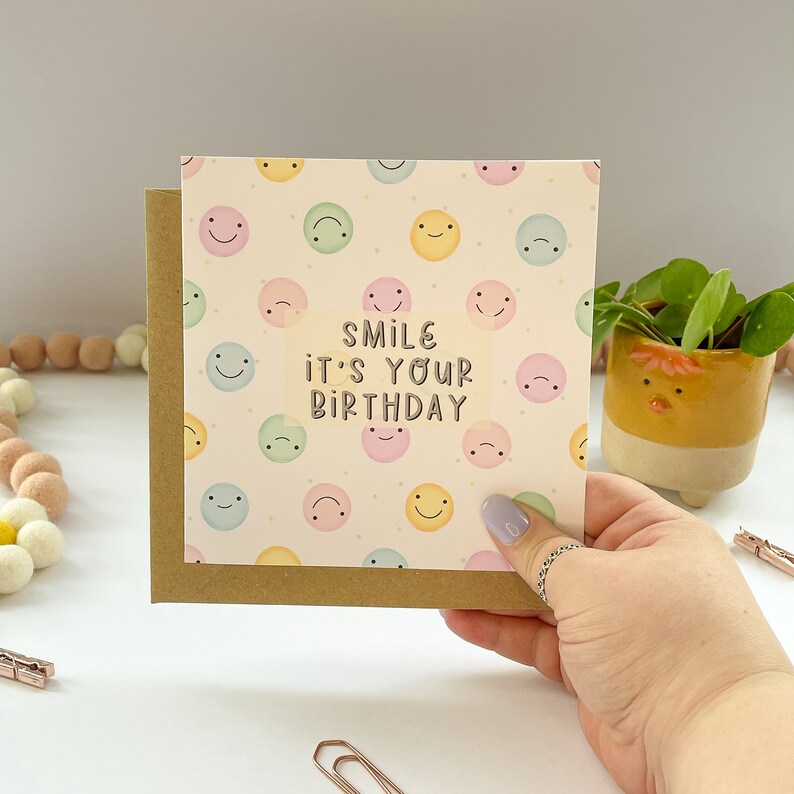 Smile It's Your Birthday Pastel Smiley Face Greeting Card - Etsy