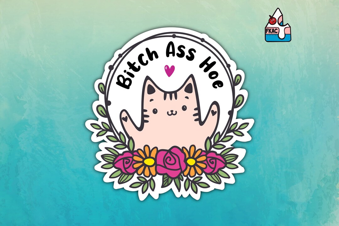 Bitch Ass Hoe Sticker - Cute Cat Sticker - Laptop Sticker - Funny ...