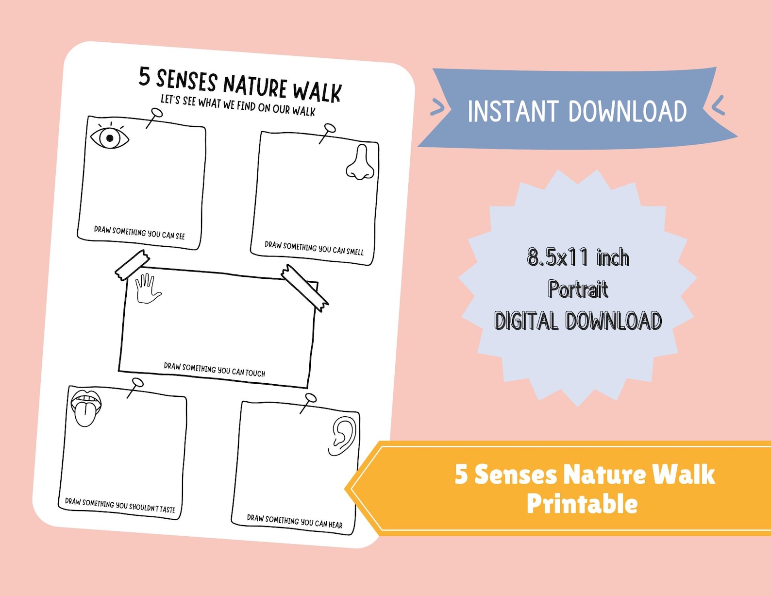 5 Senses Nature Walk Worksheet: Preschool Kindergarten Activity ...