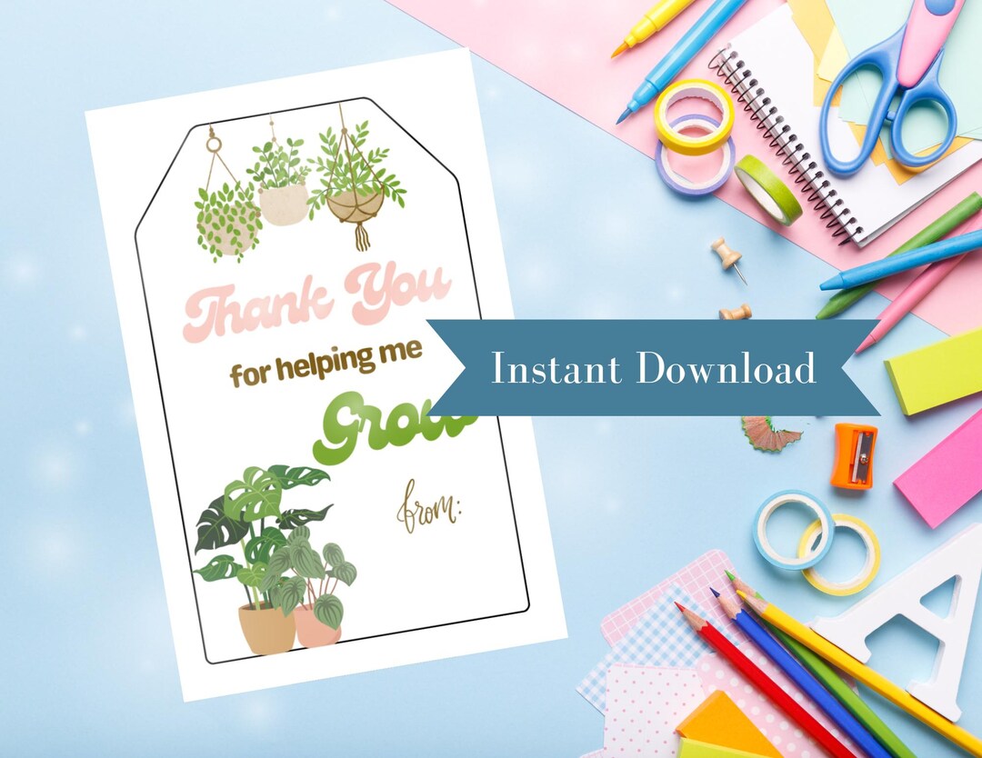 Teacher Appreciation Gift Tags: Printable Plant Thank You Tags (digital ...