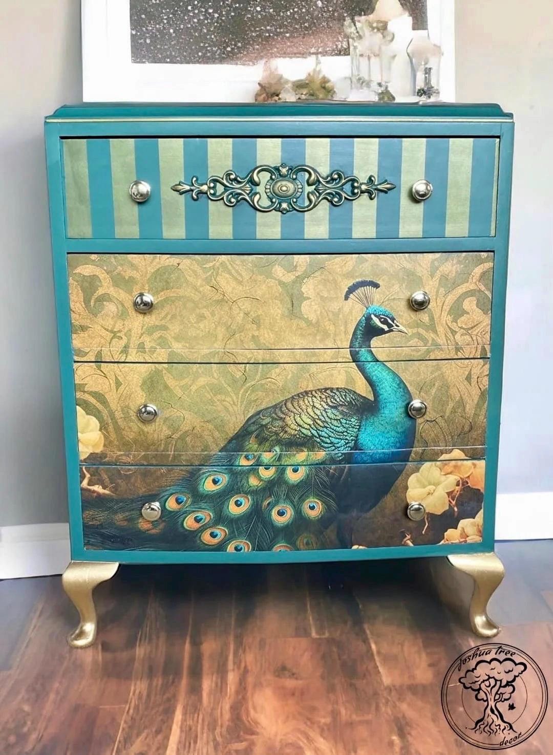 Golden Peacock A1 Decoupage Paper | Three Yellow Goats | Regal Bird on ...