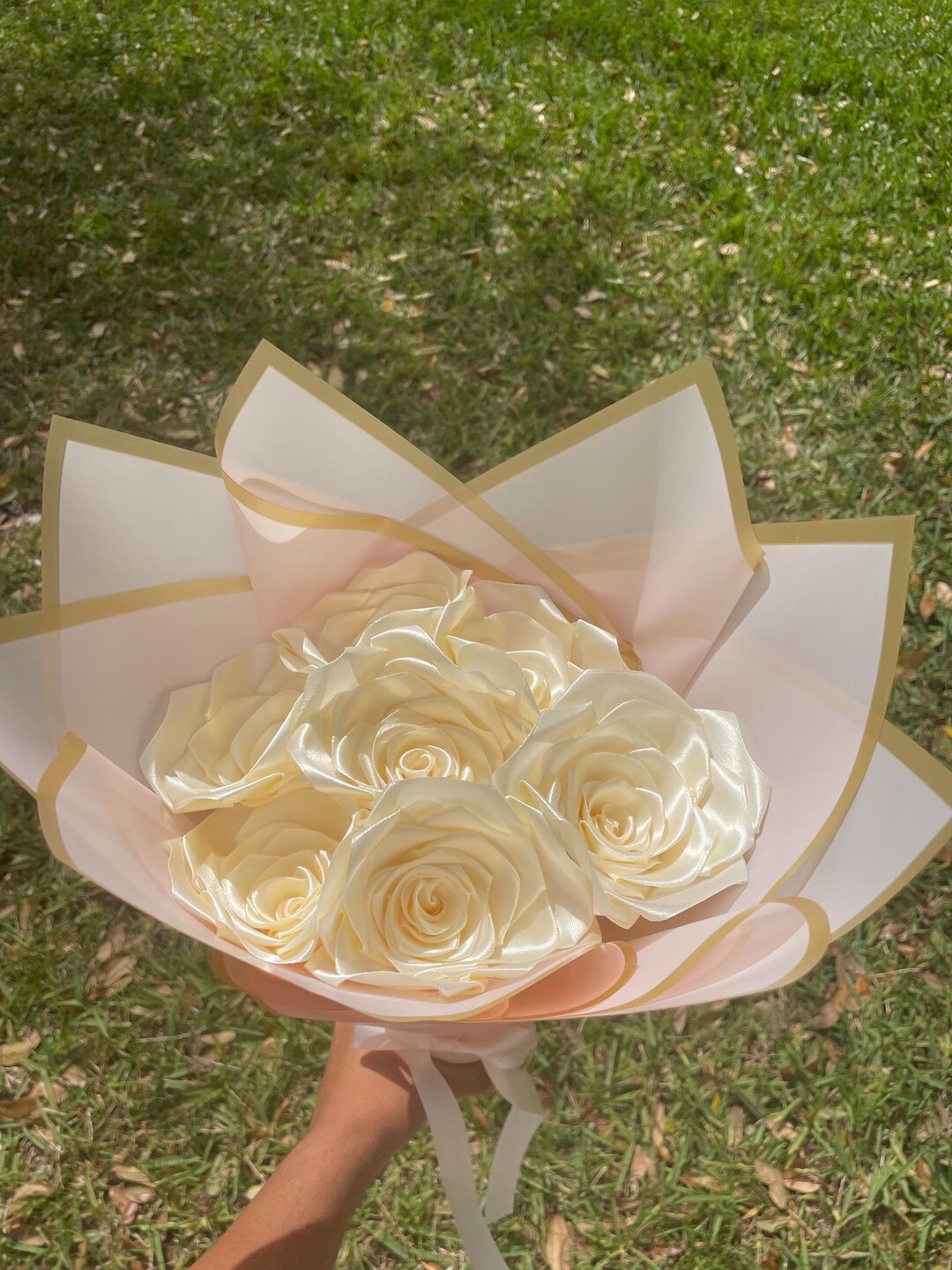 7 Count Ribbon Rose Bouquet| Handmade Bouquet| Bouquet for Mom| Gift ...