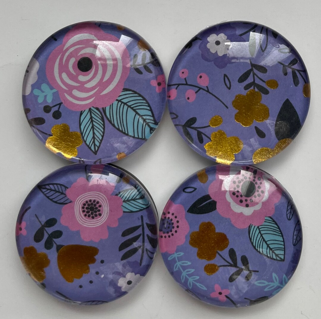 4 Round Glass Stone Floral Theme Decorative Magnets. - Etsy UK