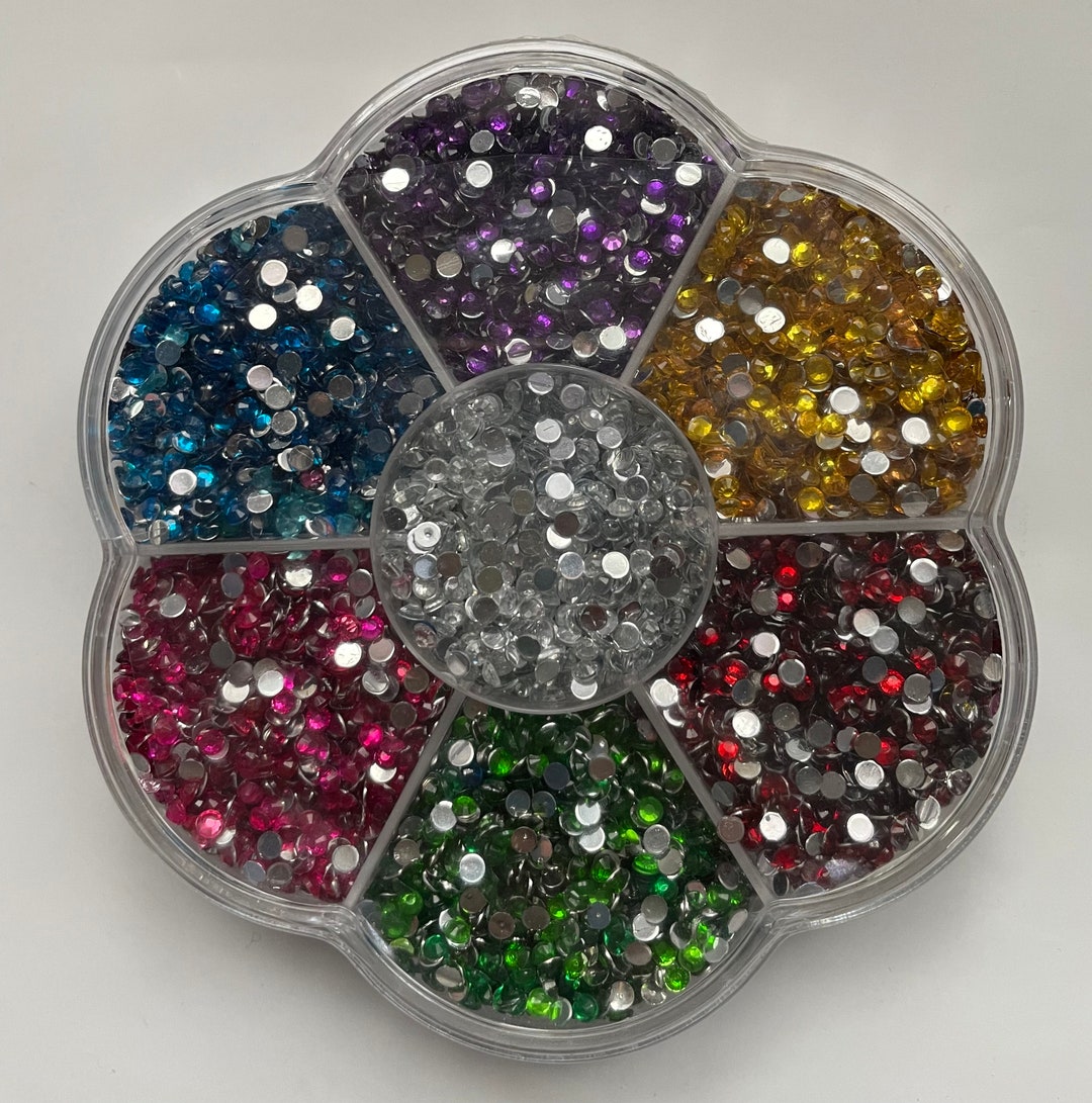 7 Colour Art & Craft Rhinestones in Clear Flower Shaped Container. - Etsy