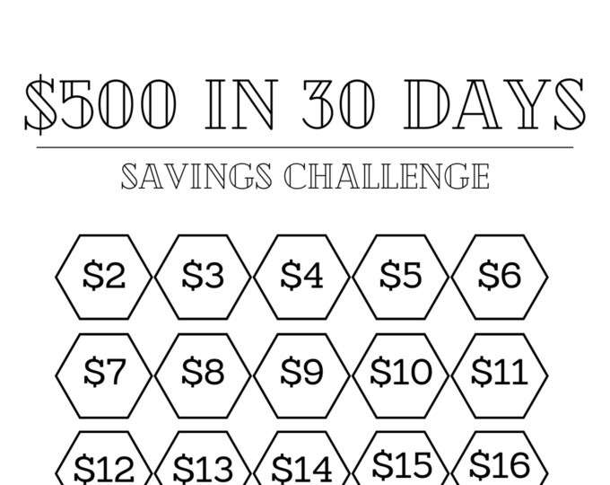 500 in 30 Days Savings Challenge, Savings Challenge for 1 Month, 500 ...