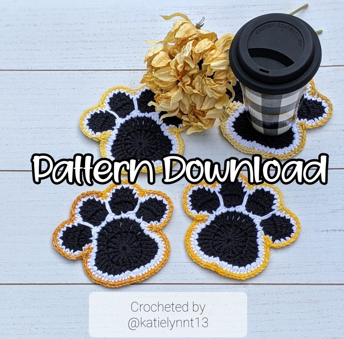 Paw Print Applique Coaster Crochet Pattern - Etsy