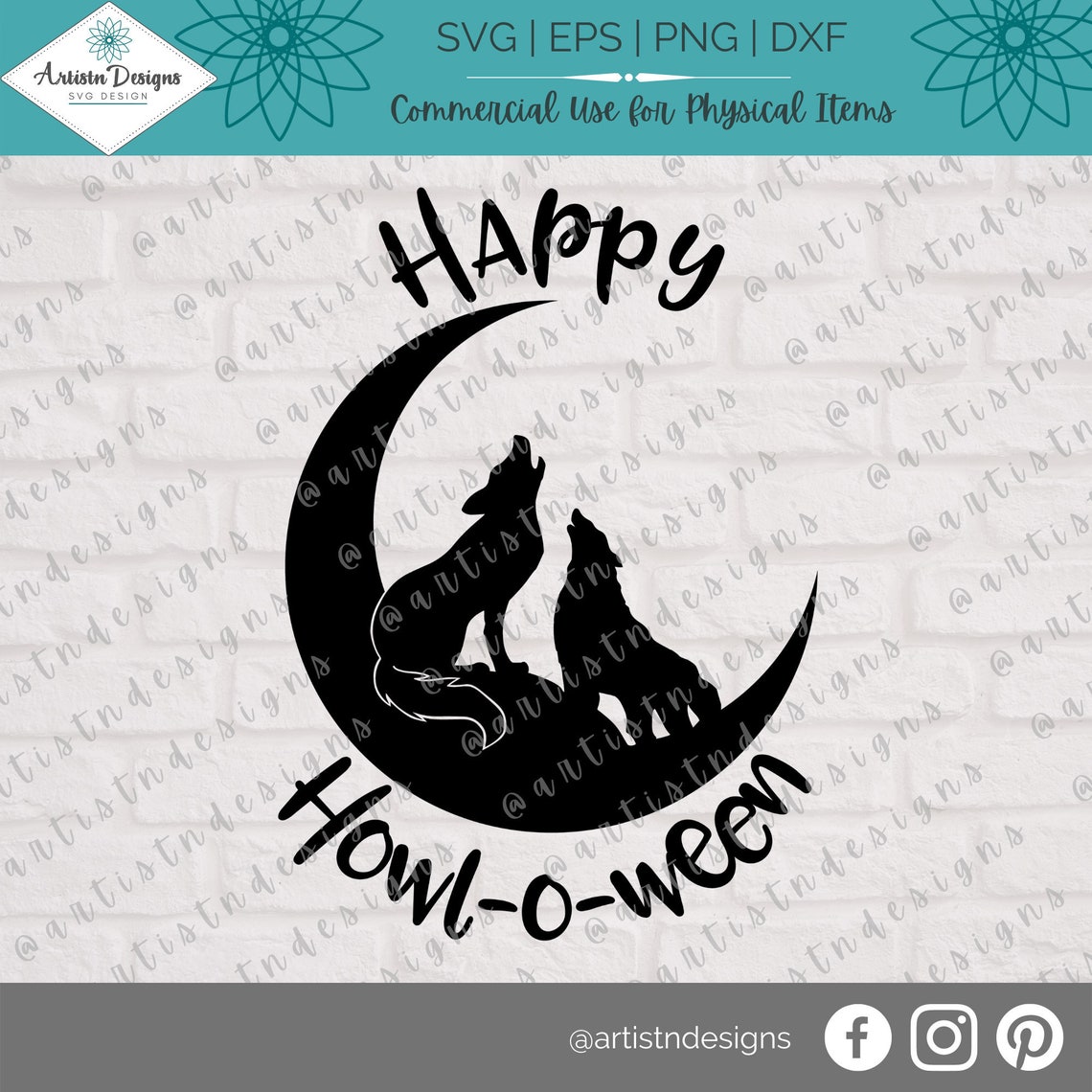 Happy Howl-o-ween Moon SVG - Two Dogs Howling Moon SVG - Dogs Howling ...