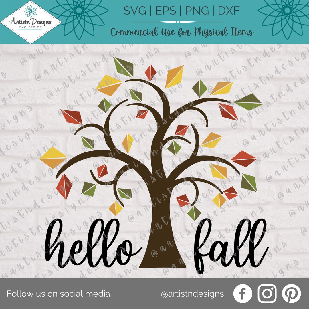 Hello Fall SVG - Hello Fall Tree SVG - Hello Fall Leaves Svg - Modern ...