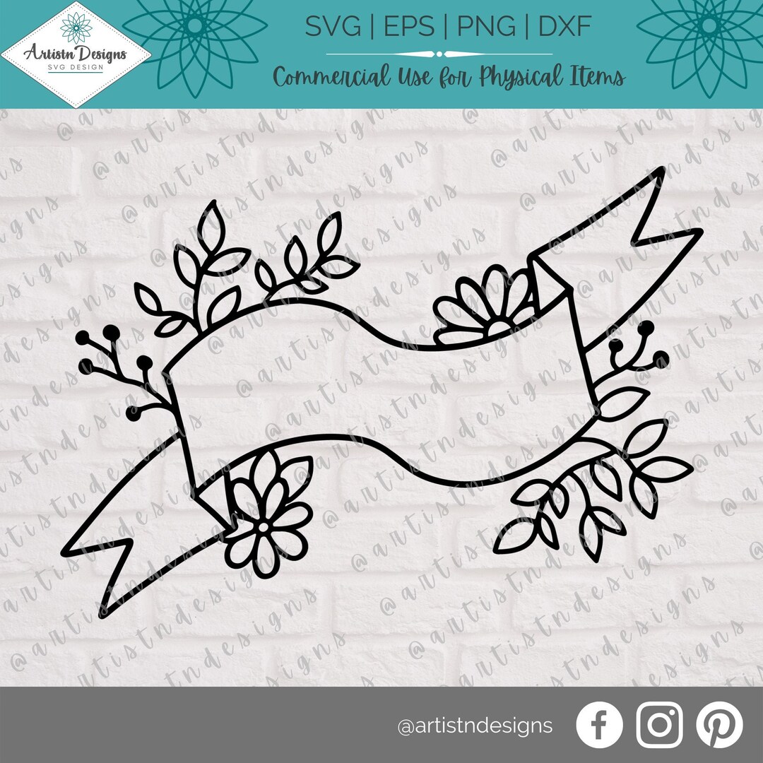 Floral Ribbon Banner SVG - Flower Single Banner Cut File - Flower ...