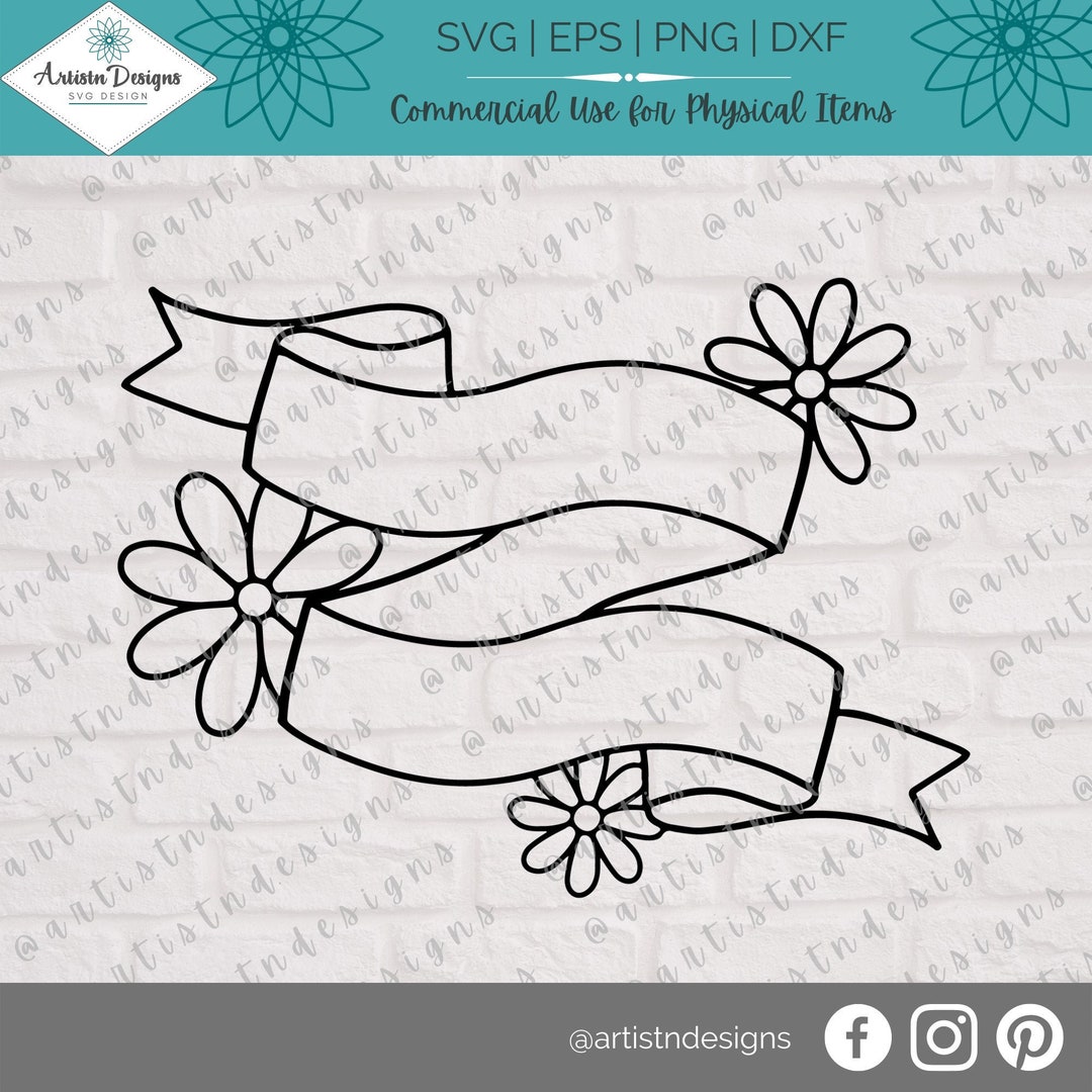 Floral Ribbon Banner SVG - Flower Double Banner Cut File - Flower ...